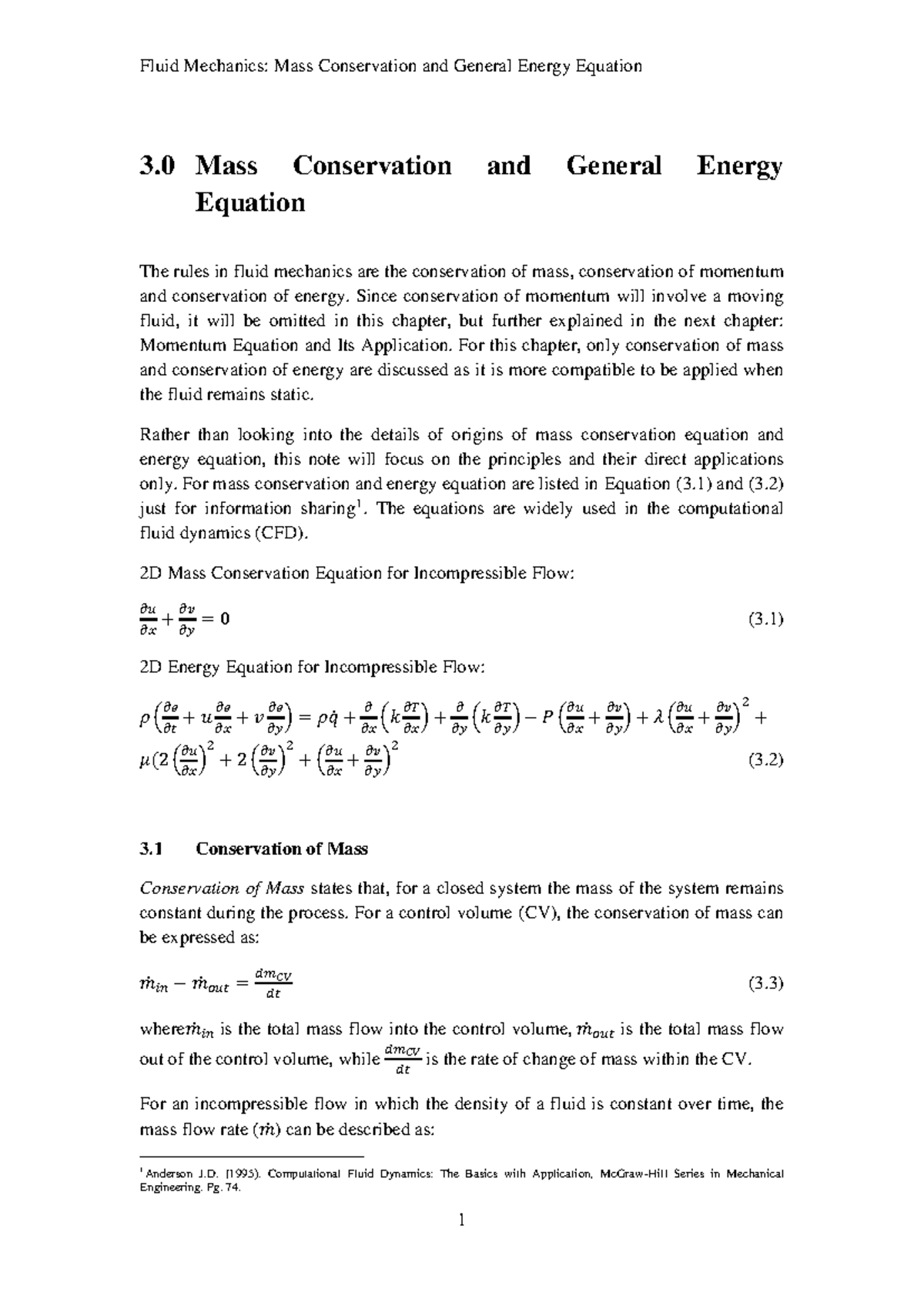 Chapter 3 - Mass Conservation and General Energy Equation - 3 Mass ...