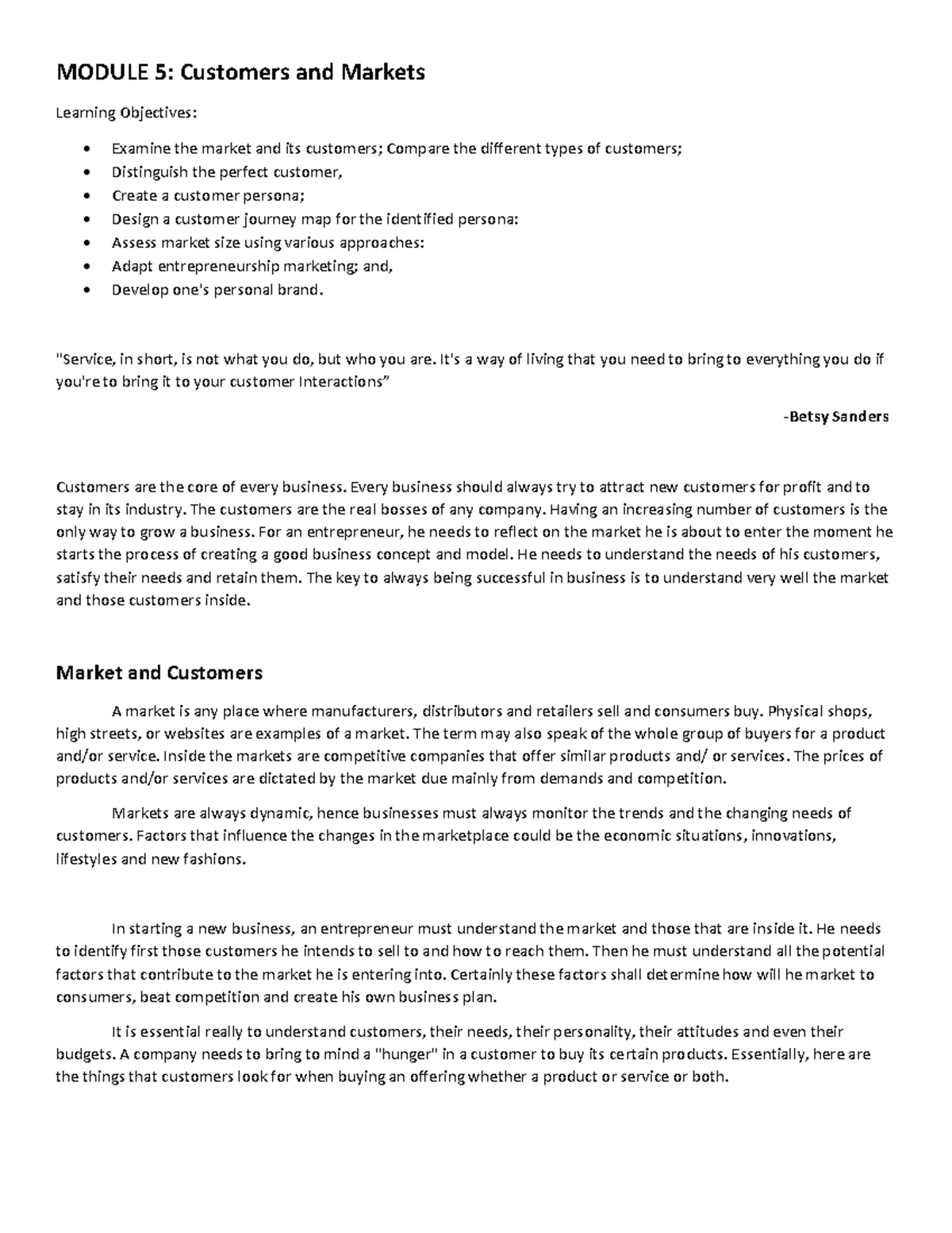 Entrep Module 5: Understanding Customers and Market Dynamics - Studocu
