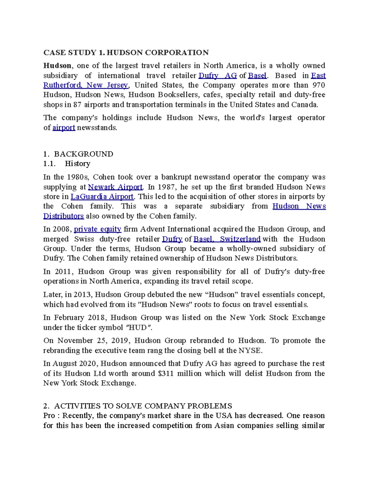 Case Study: Hudson Corporation's European Market Expansion Plan - Studocu