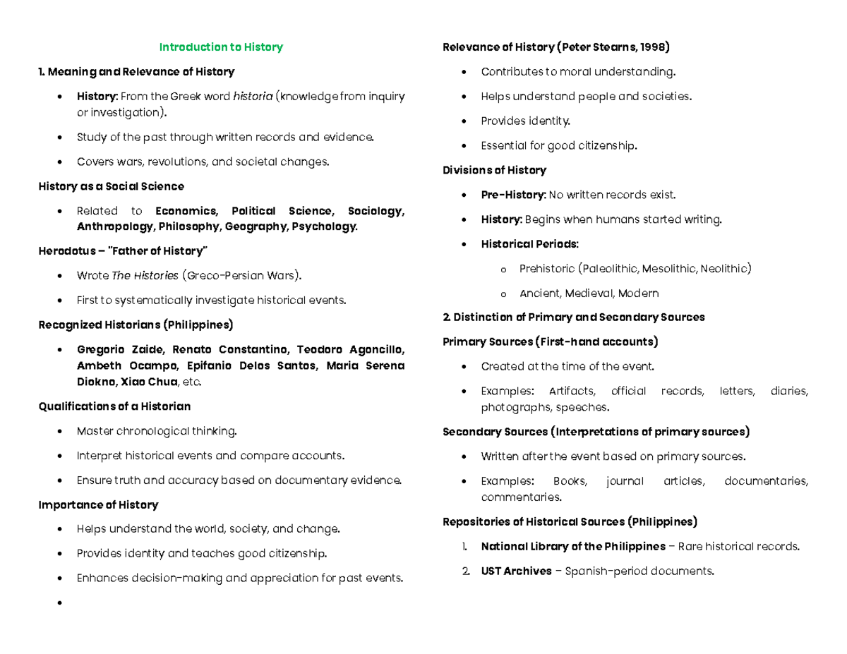RPH 101 Midterm Reviewer: Understanding Historical Relevance and Sources - Studocu