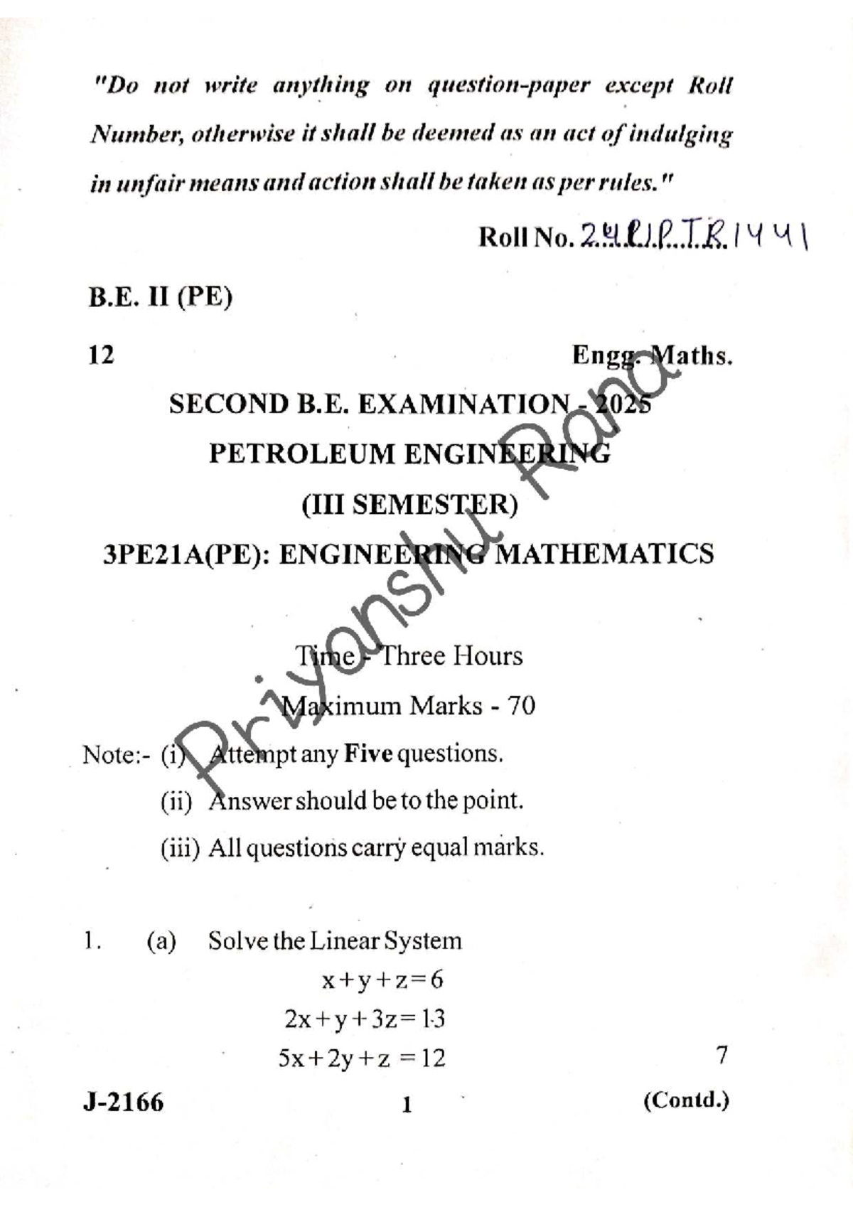 P.E. 2nd Year Engineering Mathematics & Geology Exam Notes - Studocu