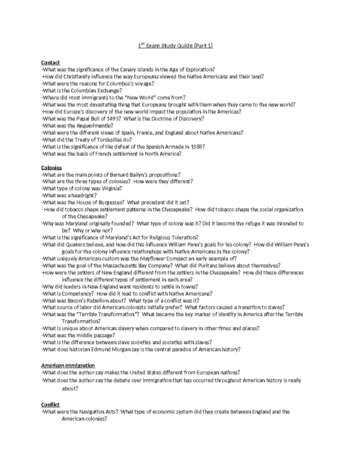 1ST Exam Study Guide: Key Topics in American History - Studocu