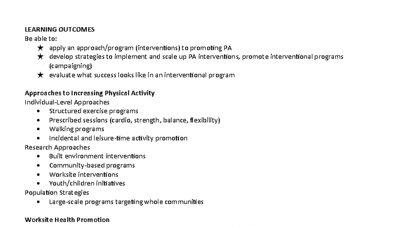 Week 6: Strategies for Promoting Physical Activity Interventions - Studocu