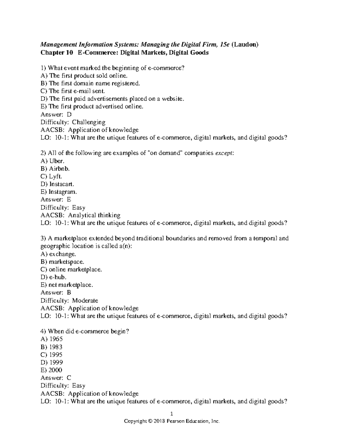 Chapter-10 test bank - 1 Management Information Systems: Managing the ...