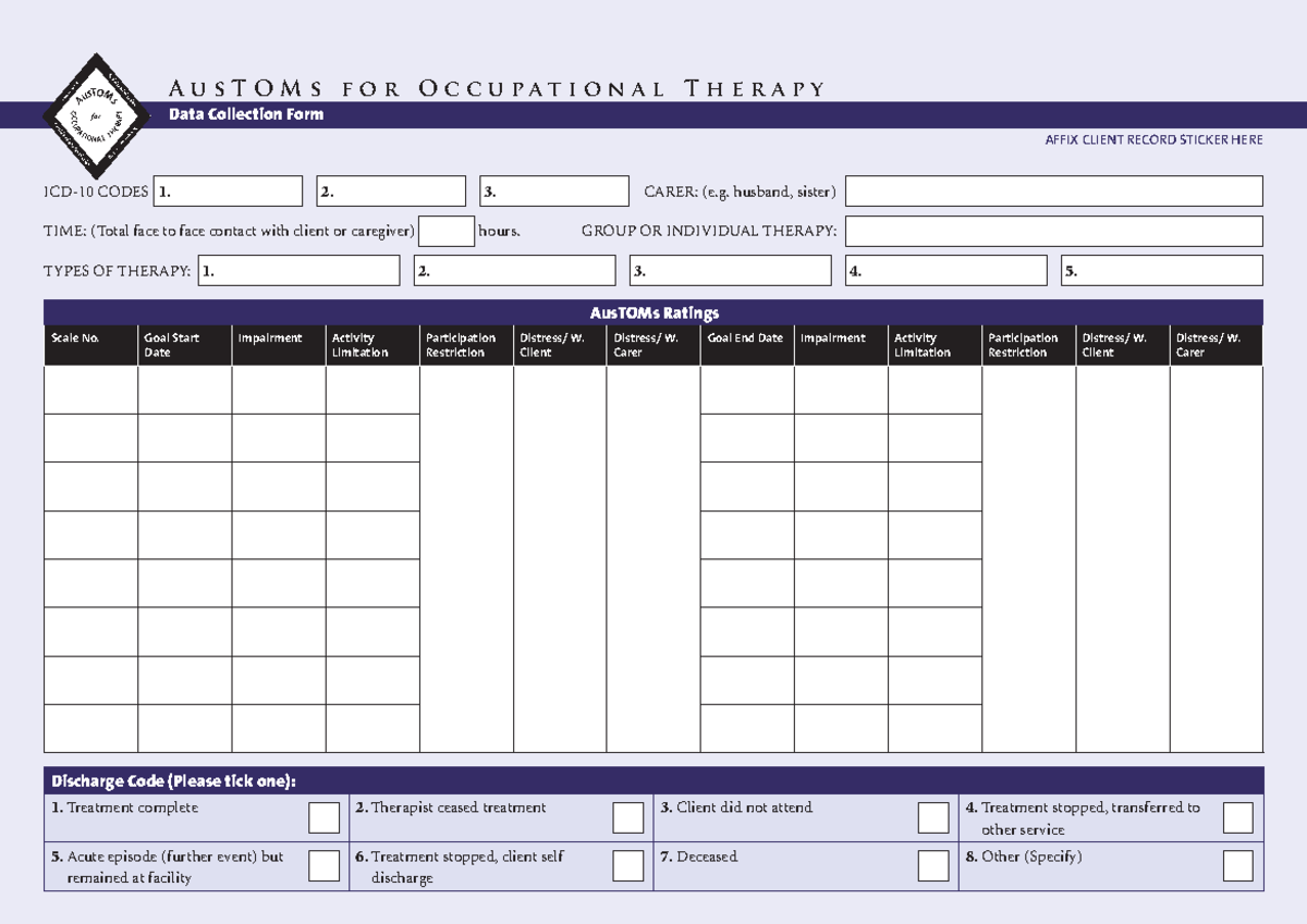 AusTOMs OT Score Data Collection Form: Therapy Evaluation - Studocu