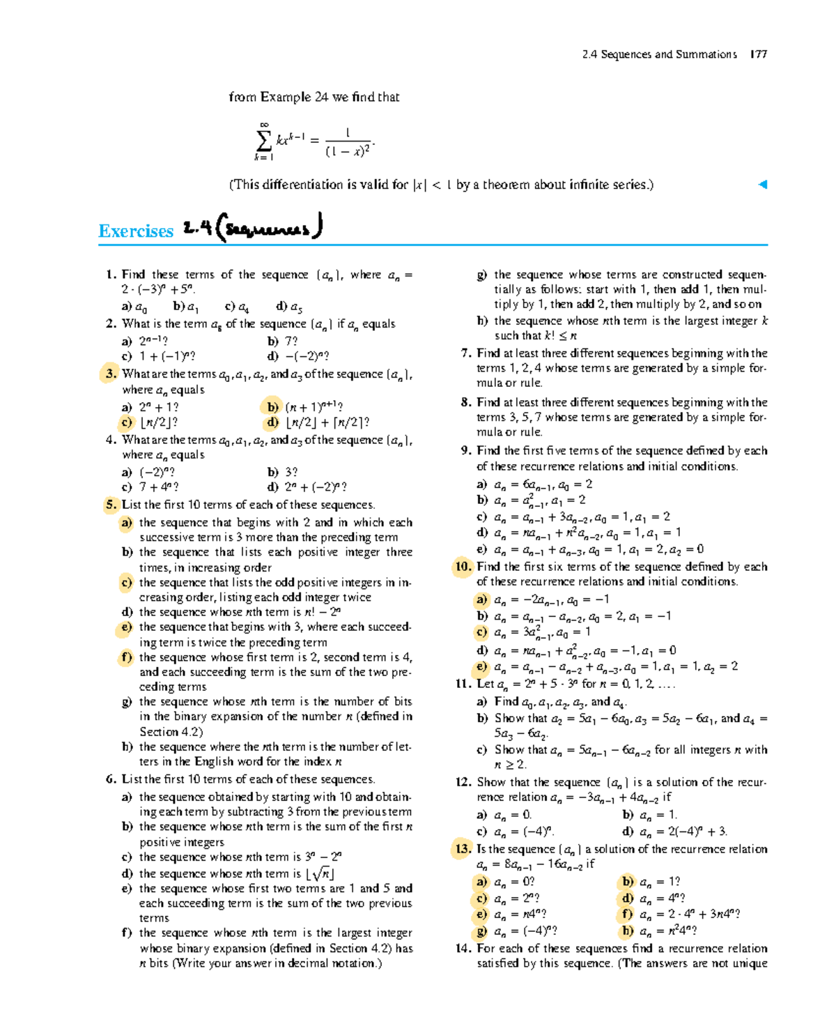 Section 2.4 Problems: Sequences & Summations Exercises - Studocu