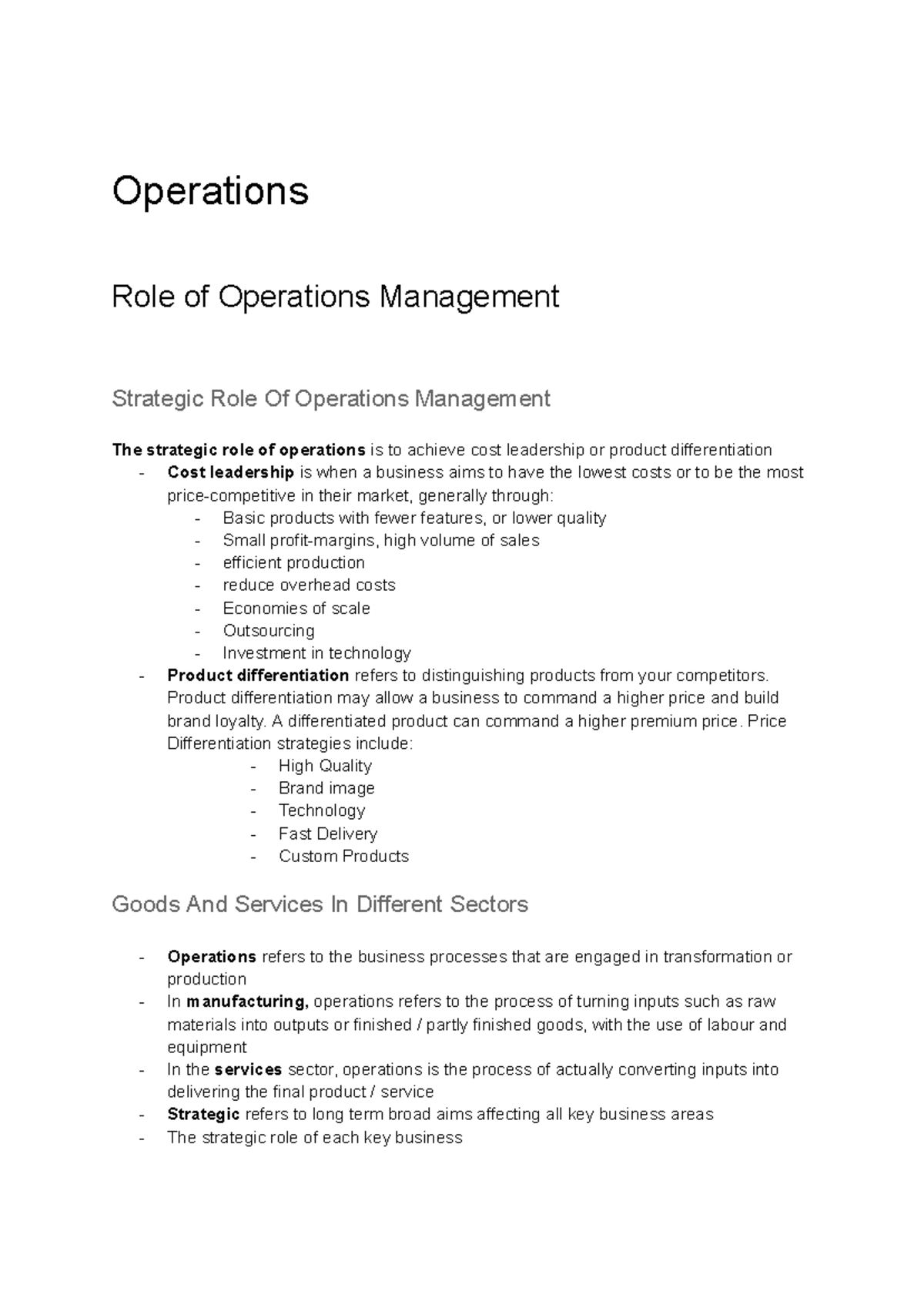 Business Studies Yr12: Comprehensive Operations Management Notes - Studocu