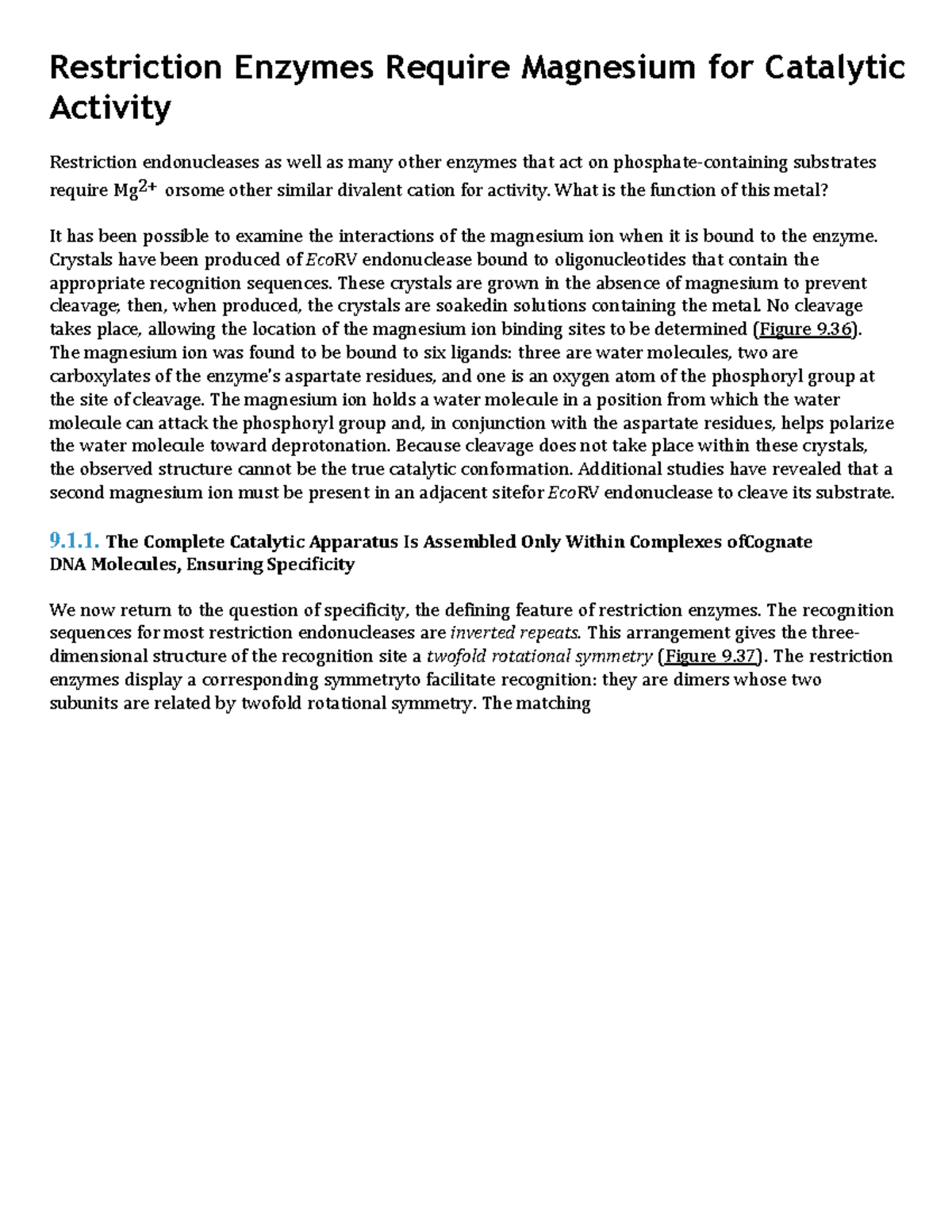 Magnesium's Role in Catalytic Activity of Restriction Enzymes - BIO 301 ...