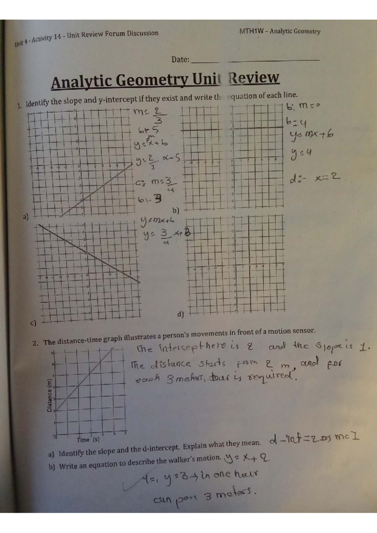 MTH1W Unit 4 Activity 14: Analytic Geometry Review and Discussion - Studocu