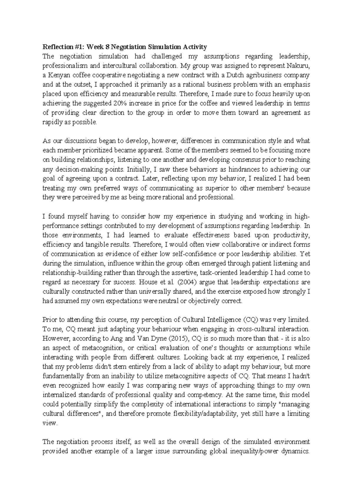 Reflection on Week 8 Negotiation Simulation Activity - Developing ...