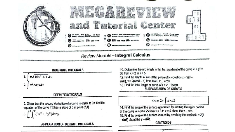 MATH Lecture 7 - Integral Calculus: Arc Length & Surface Area - Studocu