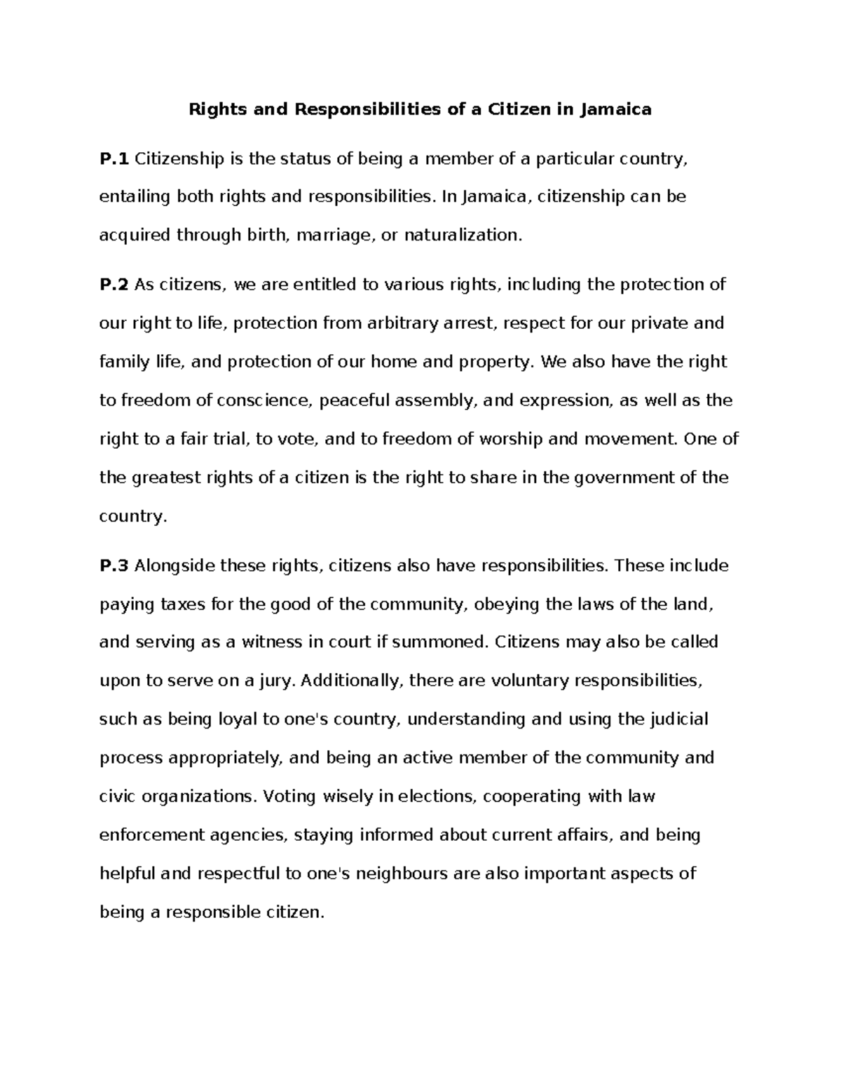 Rights and Responsibilities of Jamaican Citizens: A Comprehensive ...