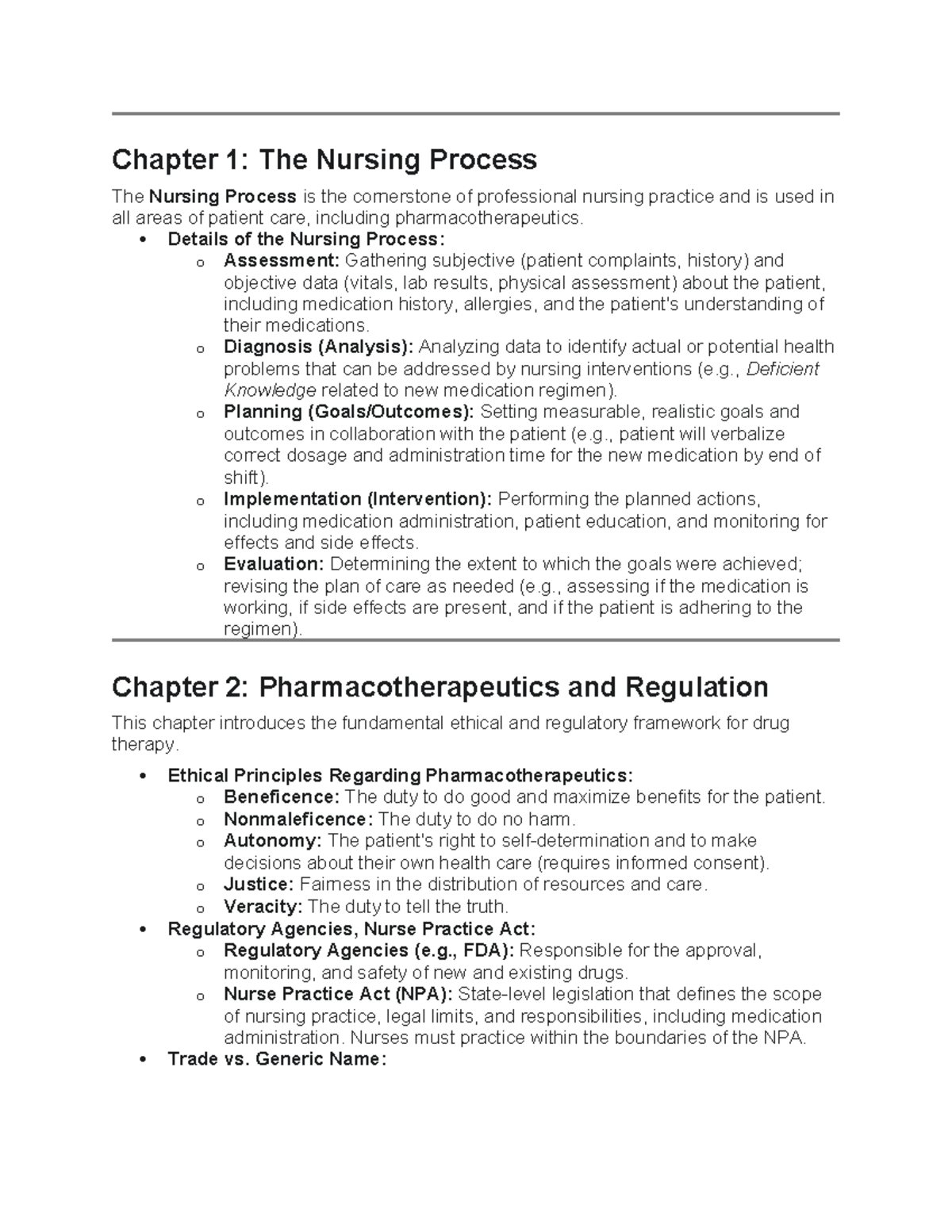 Pharm 1 Week 1-3 Study Guide: The Nursing Process ...