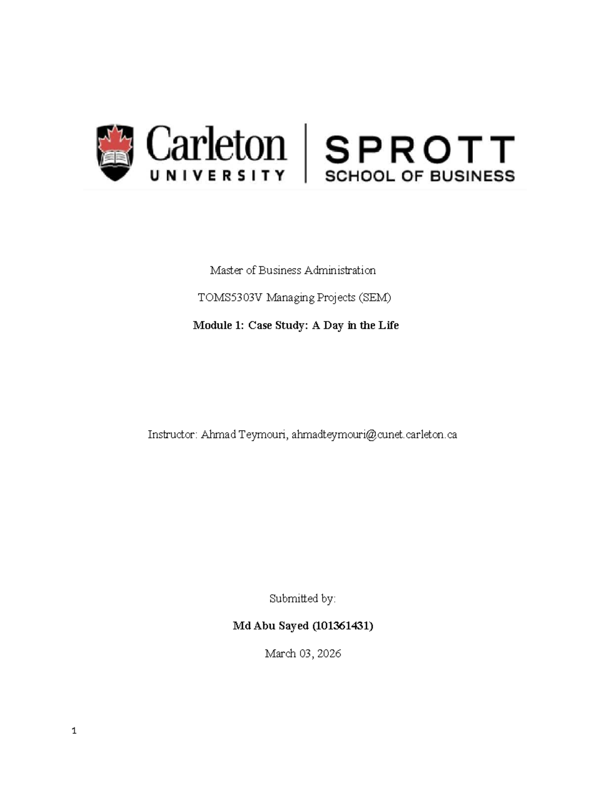 TOMS5303V Managing Projects: Module 1 Case Study - A Day in the Life ...
