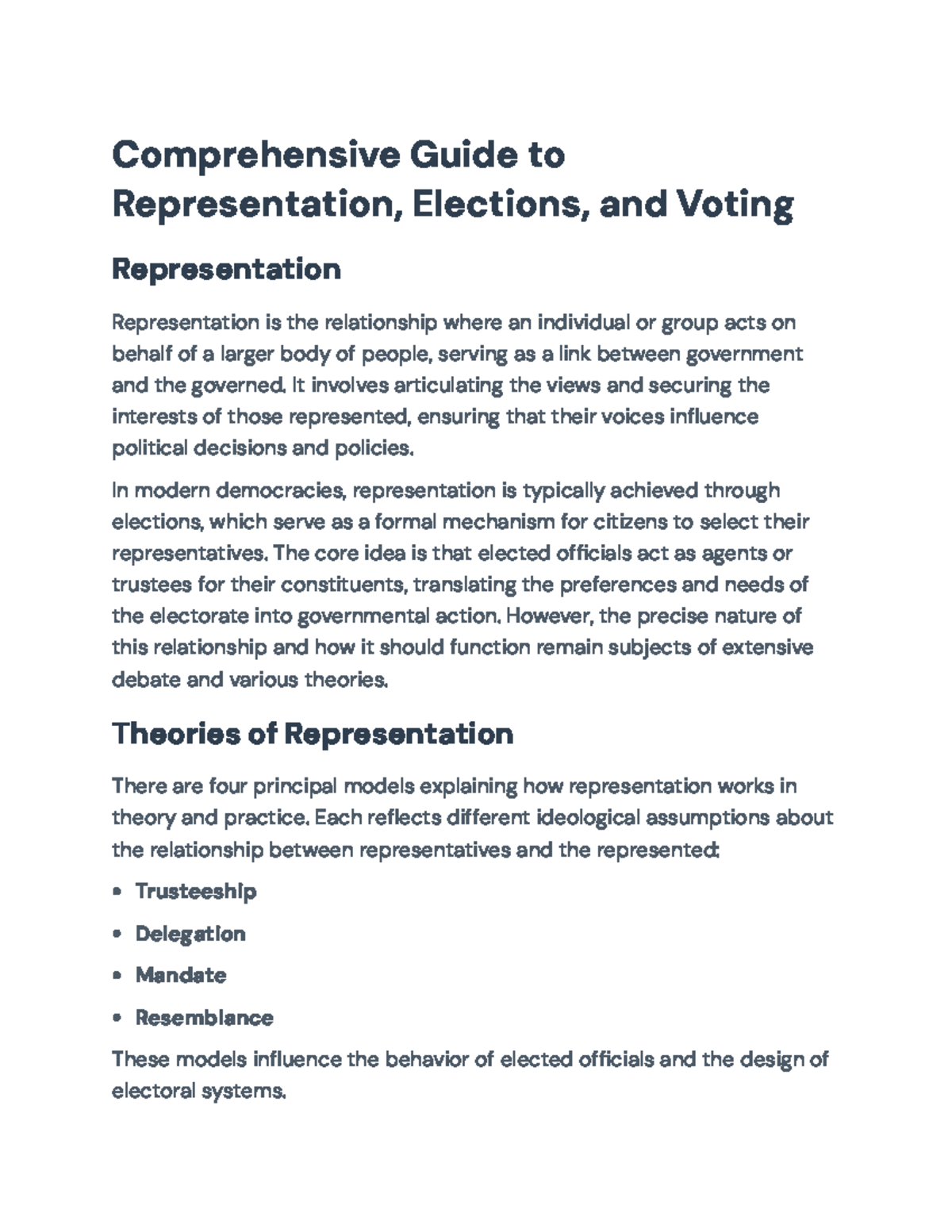 Comprehensive Overview of Representation & Electoral Systems (POL 101 ...