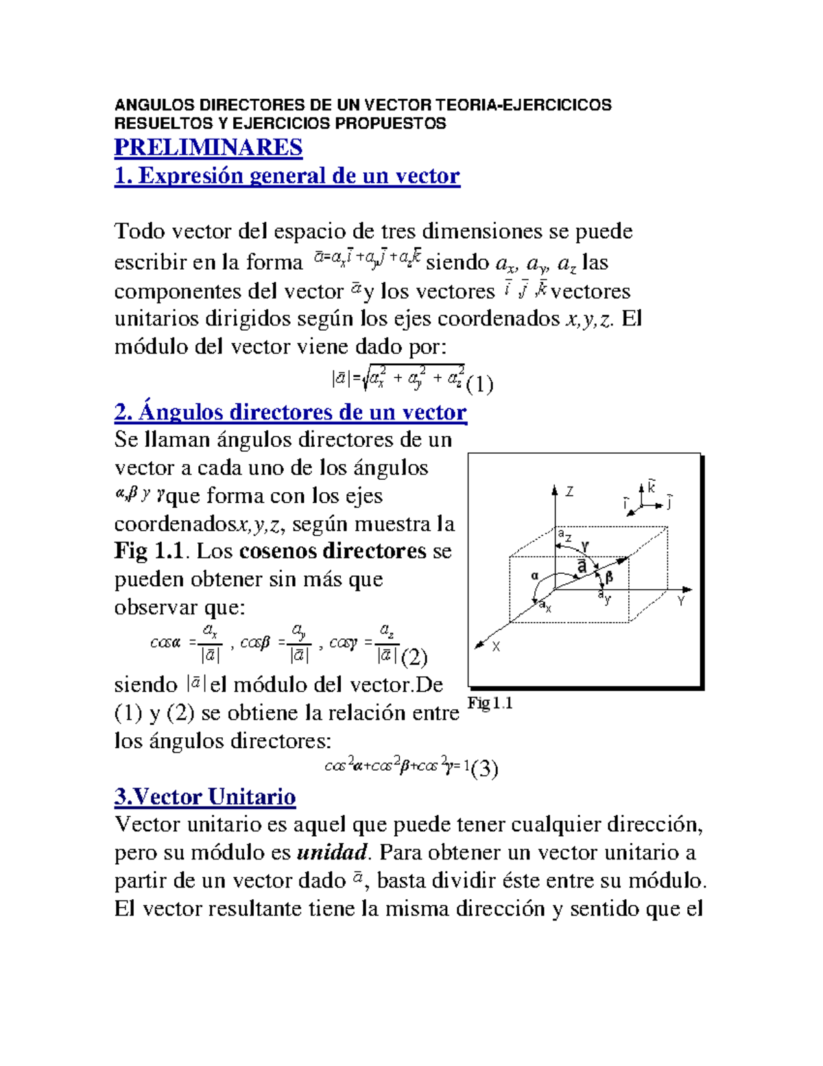 Angulos Directores DE UN Vector Teoria - ANGULOS DIRECTORES DE UN ...