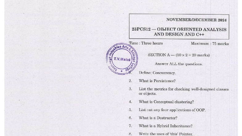23PCS12 - Object Oriented Analysis & Design Exam Notes - Studocu