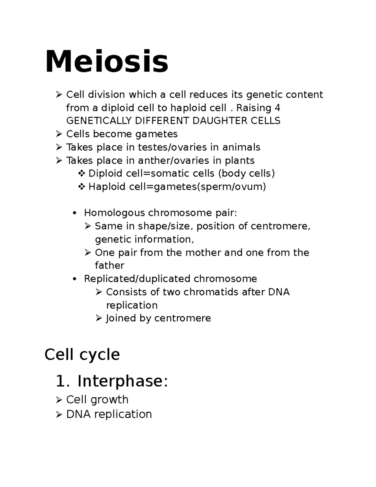 Meiosis Exam Notes: Understanding Cell Division and Genetics - Studocu