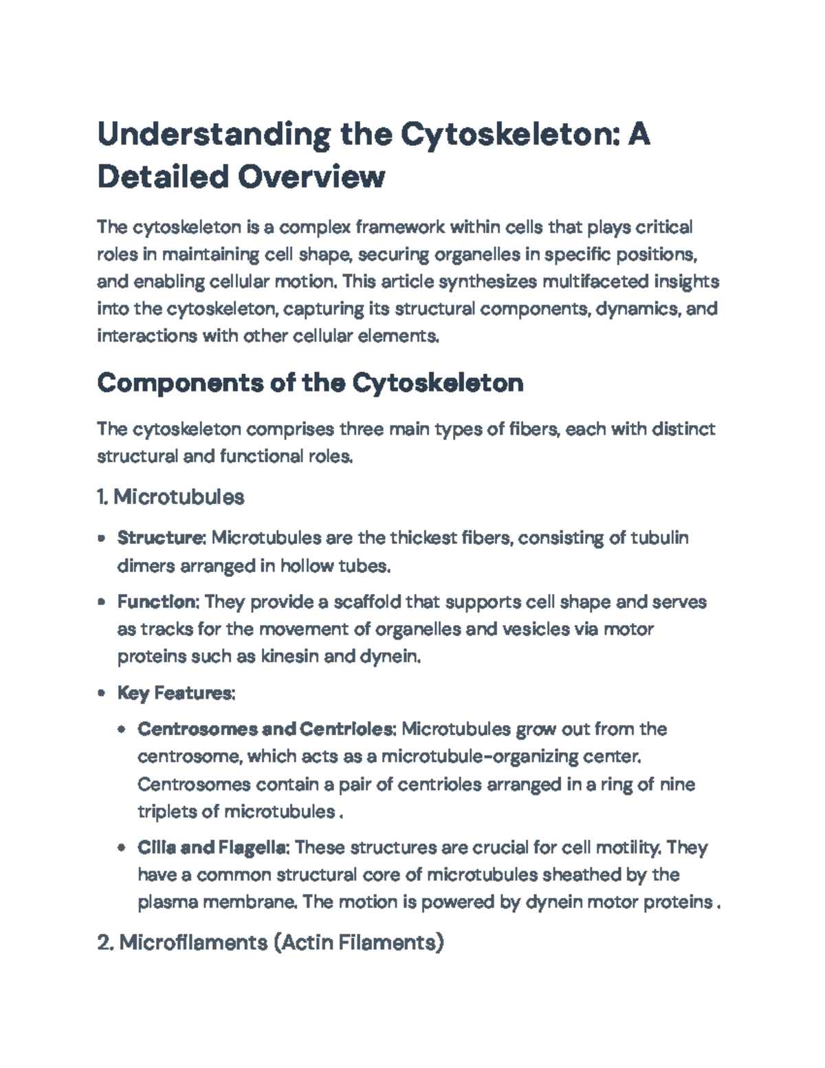 Understanding The Cytoskeleton Structure Function And Dynamics