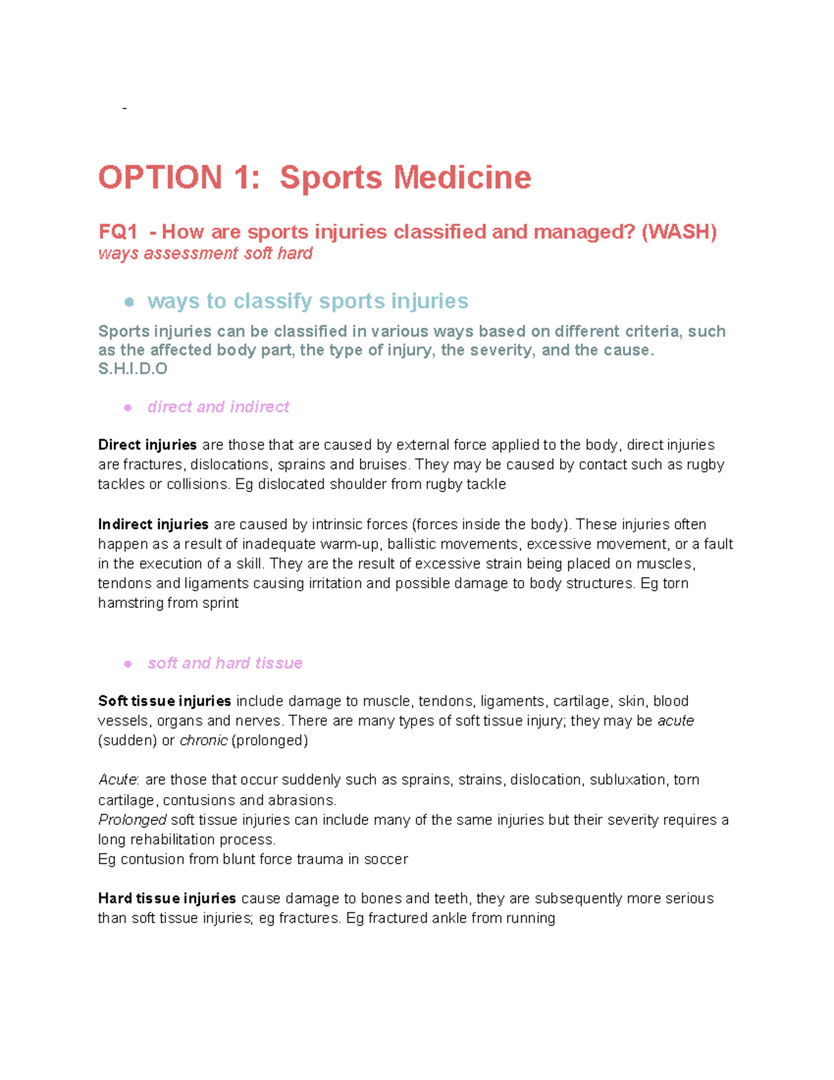 Pdhpe 12 Final Exam: Classification and Management of Sports Injuries ...