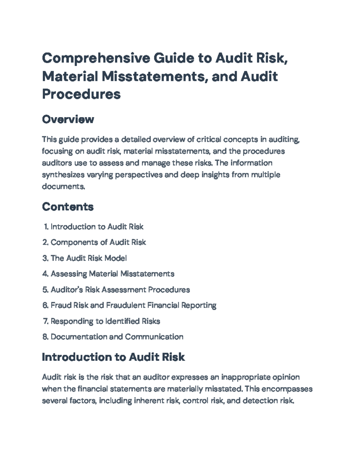 Audit Risk and Material Misstatements: Comprehensive Procedures Guide ...