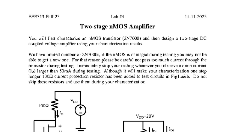 EEE313 Lab 4: nMOS Amplifier Characterization and Design - Studocu