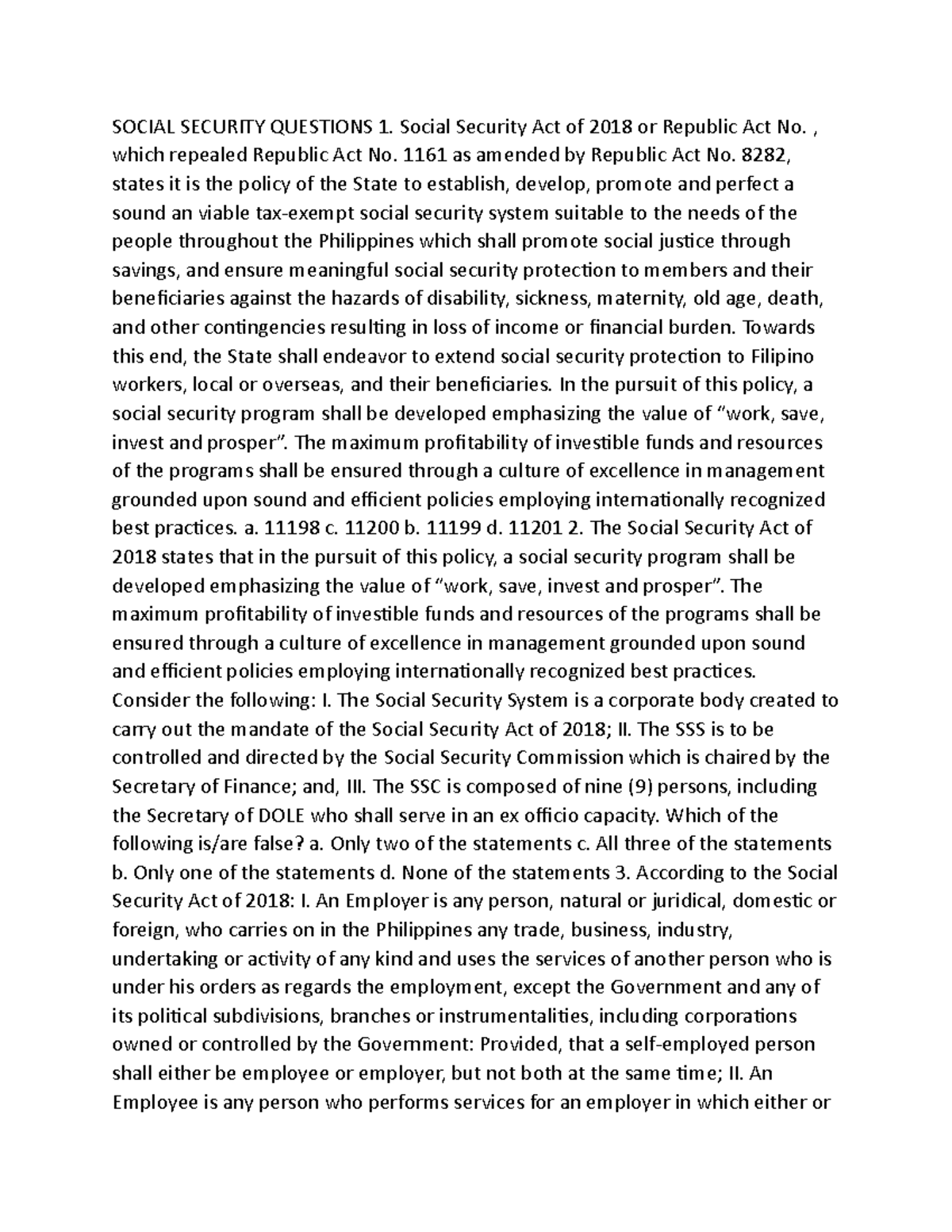 Social Security Questions 1 - SOCIAL SECURITY QUESTIONS 1. Social ...