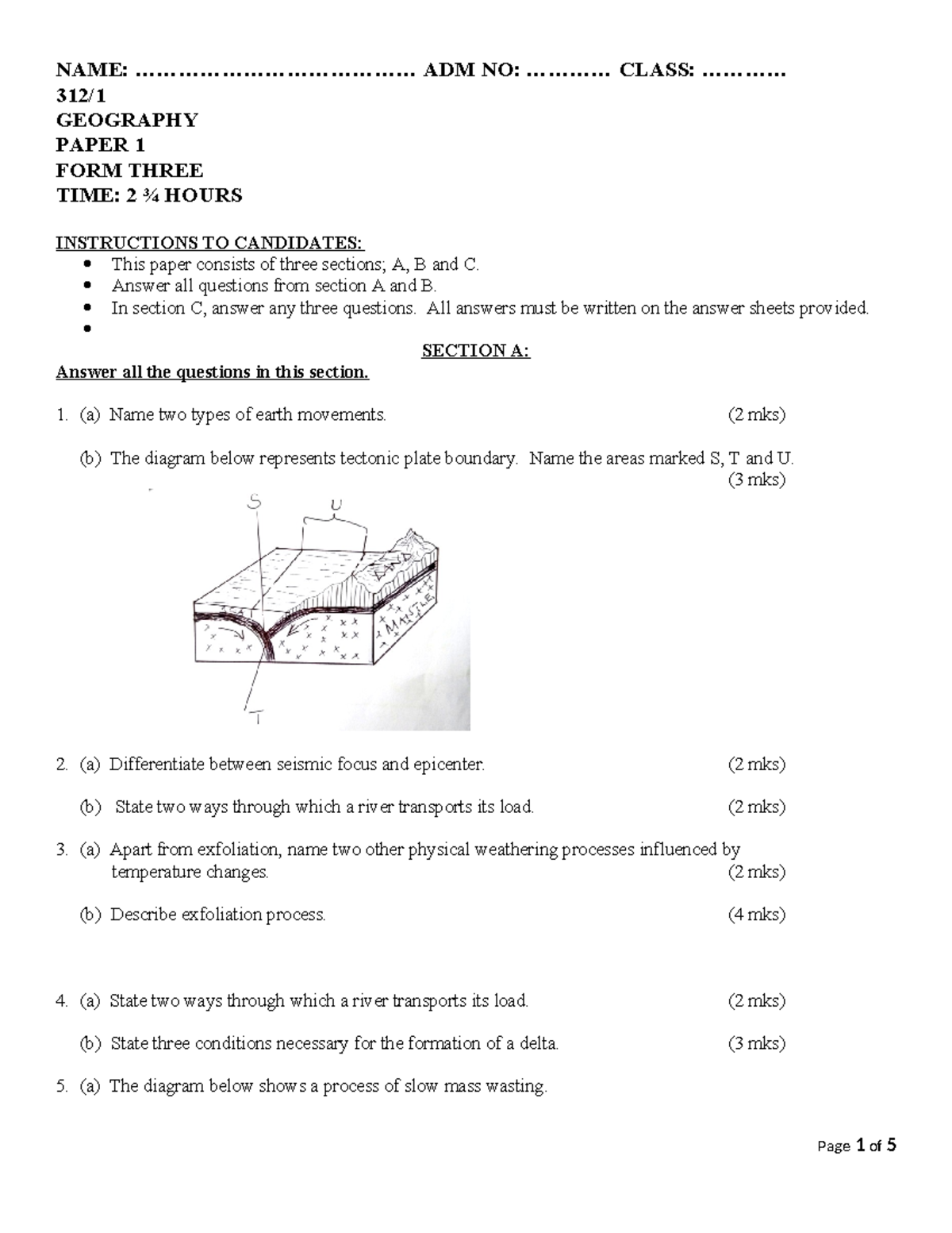 GEO PP1 FORM 3 GEOGRAPHY EXAMINATION QUESTIONS & INSTRUCTIONS - Studocu