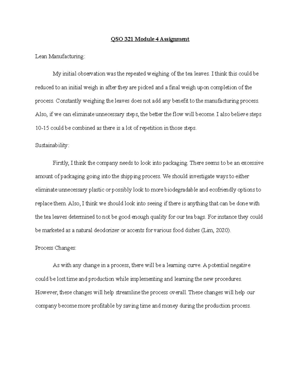 QSO 321 Module 4 Assignment: Lean Manufacturing & Sustainability ...
