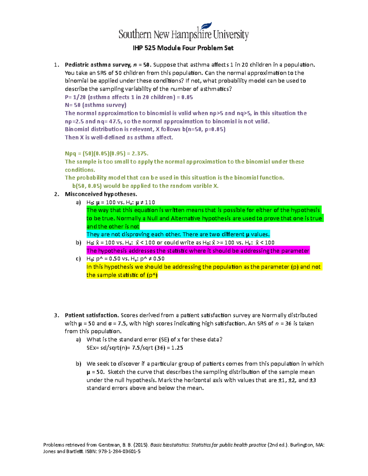 IHP 525 Module Four Problem Set: Analysis of Hypotheses and Data - Studocu