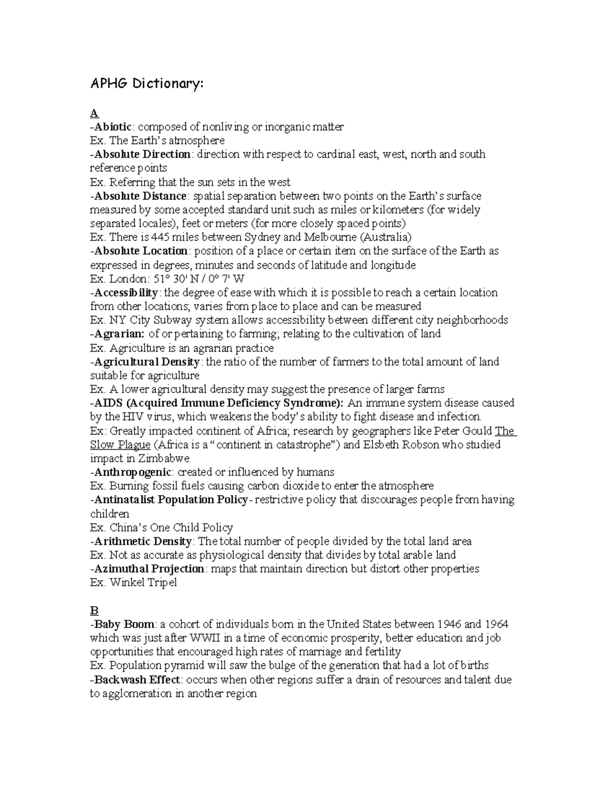 APHG Dictionary: Vocabulary Terms and Definitions for APHG Study - Studocu