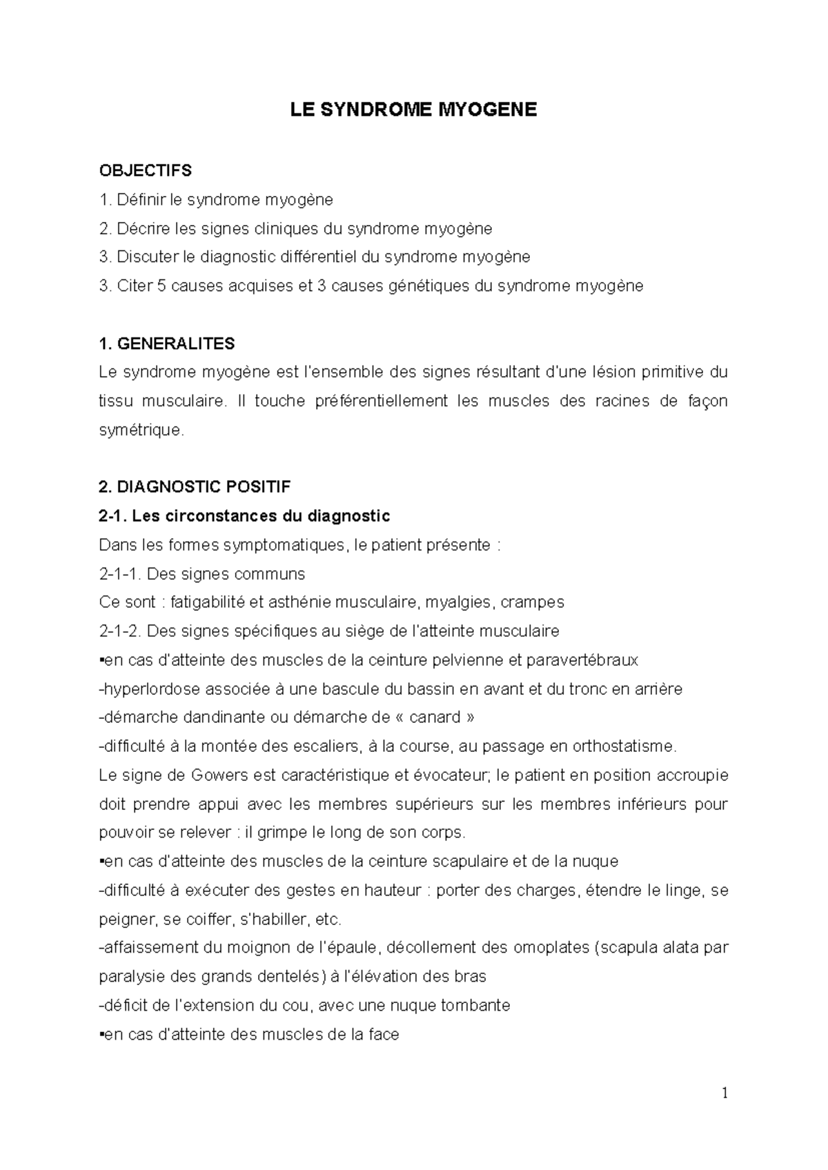 5. LE Syndrome Myogène - Cours de Sémiologie Neurologique - Studocu