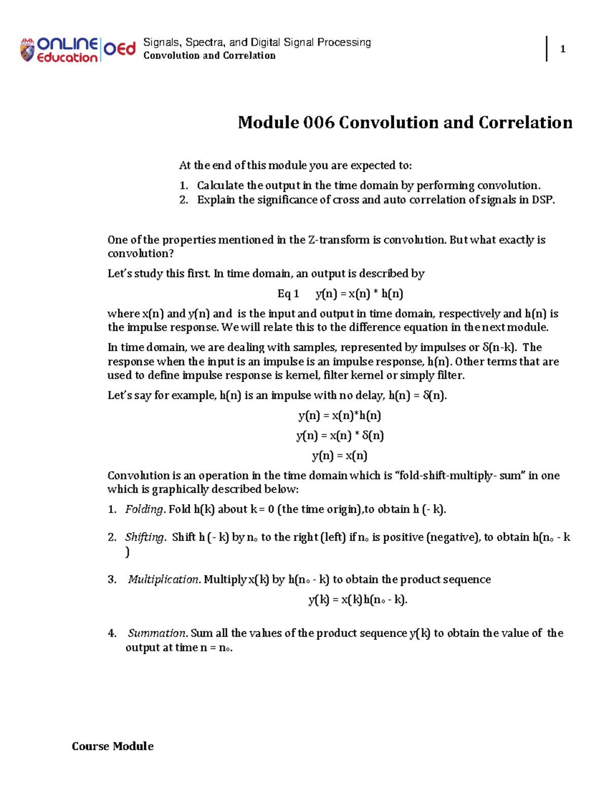 W7 Lesson 6 - Convolution and Correlation - Module - Signals, Spectra, and Digital Signal ...