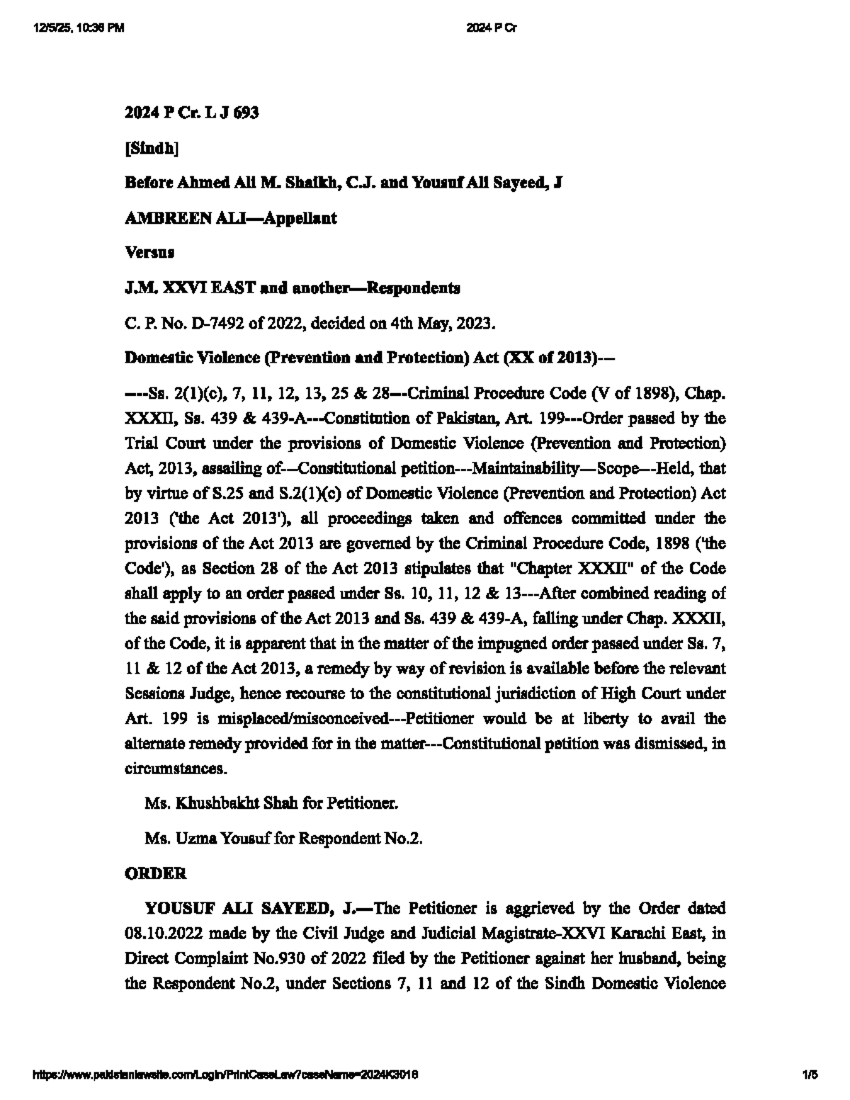 C.P. No. 2022: Domestic Violence Act & Constitutional Jurisdiction ...