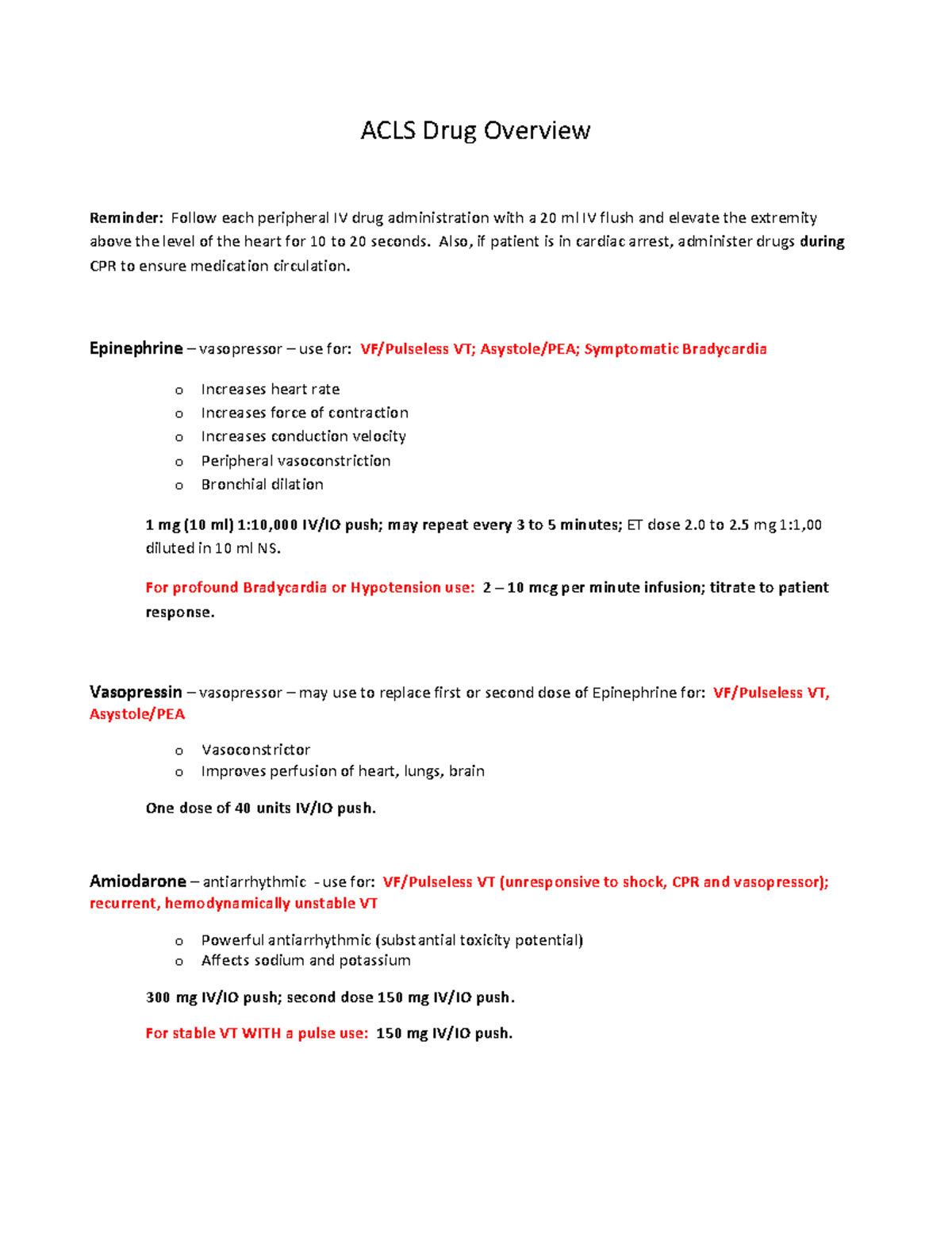ACLS Drug Overview: Key Medications and Administration Guidelines - Studocu
