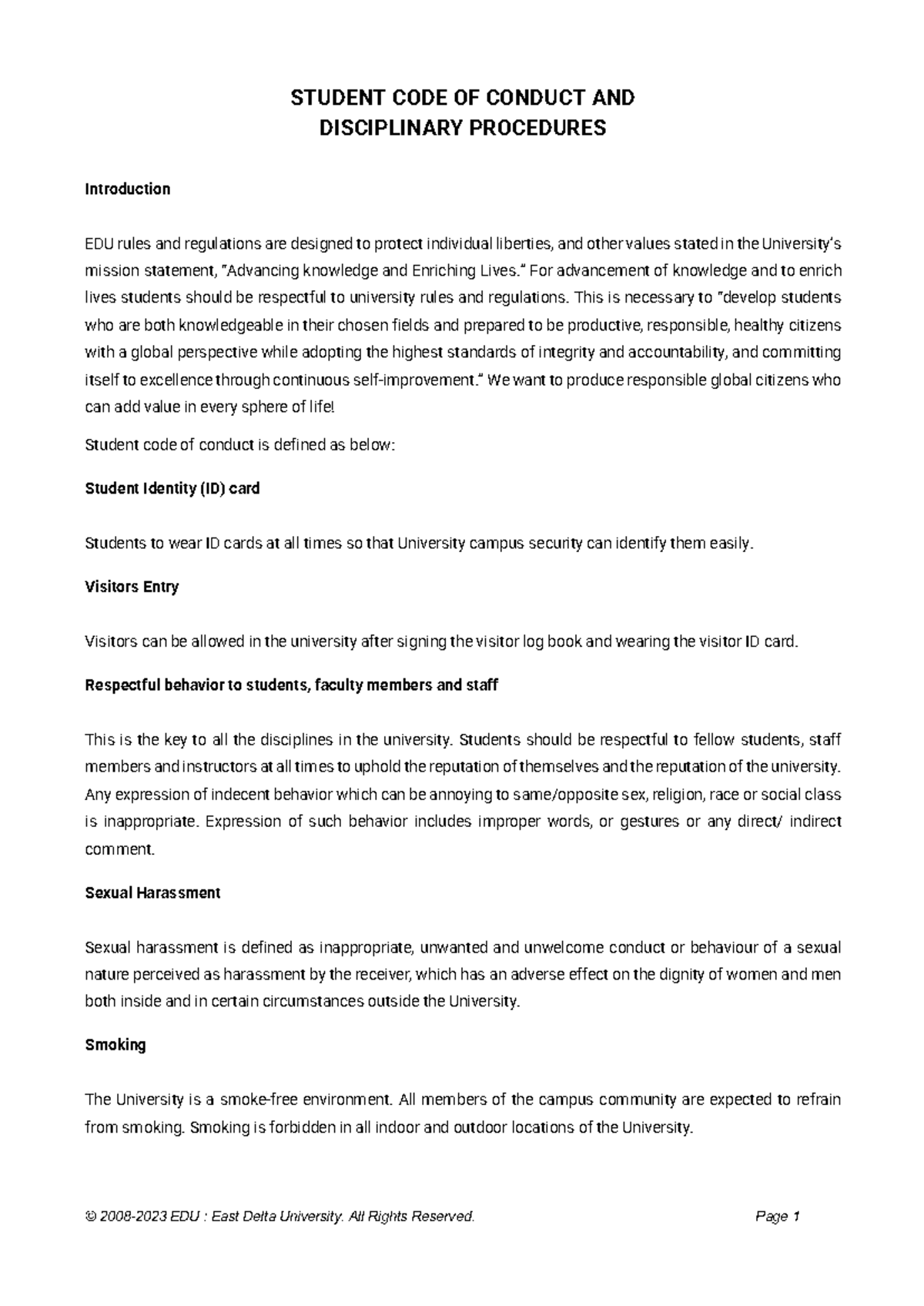 03. EDU - Student Code of Conduct - STUDENT CODE OF CONDUCT AND ...