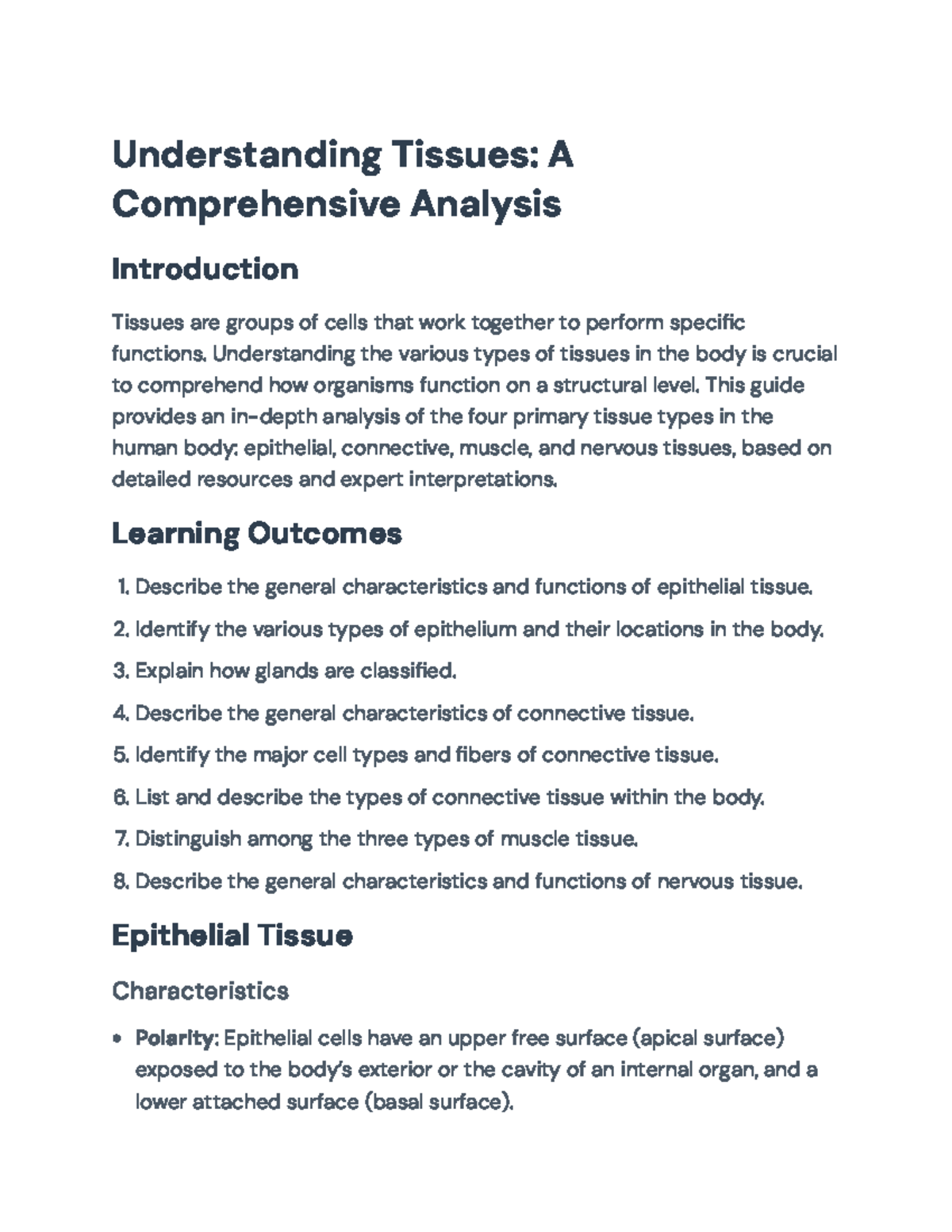 Understanding Human Tissues: Structure and Functions Analysis - Understanding Tissues: A - Studocu