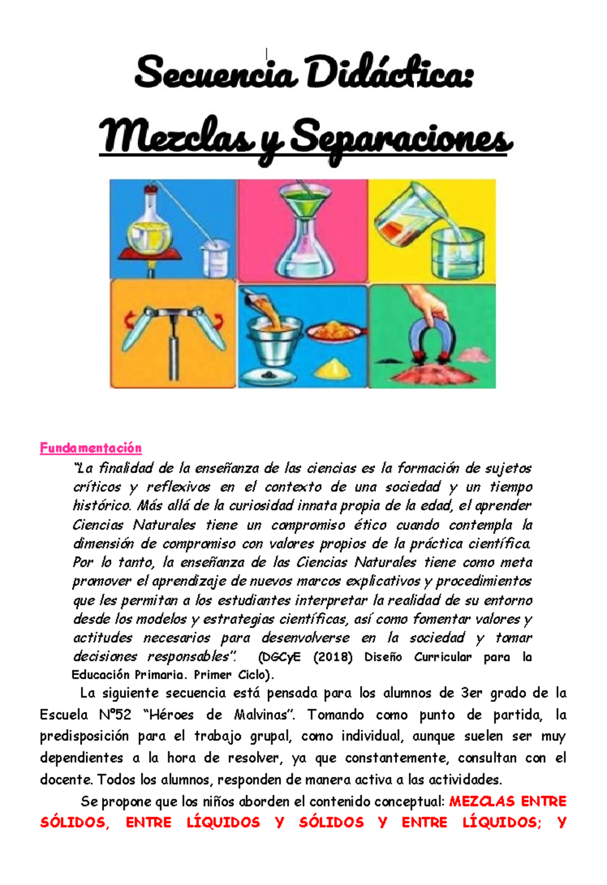 Secuencia Didáctica: Mezclas y Separaciones en Ciencias Naturales 3er Grado - Studocu