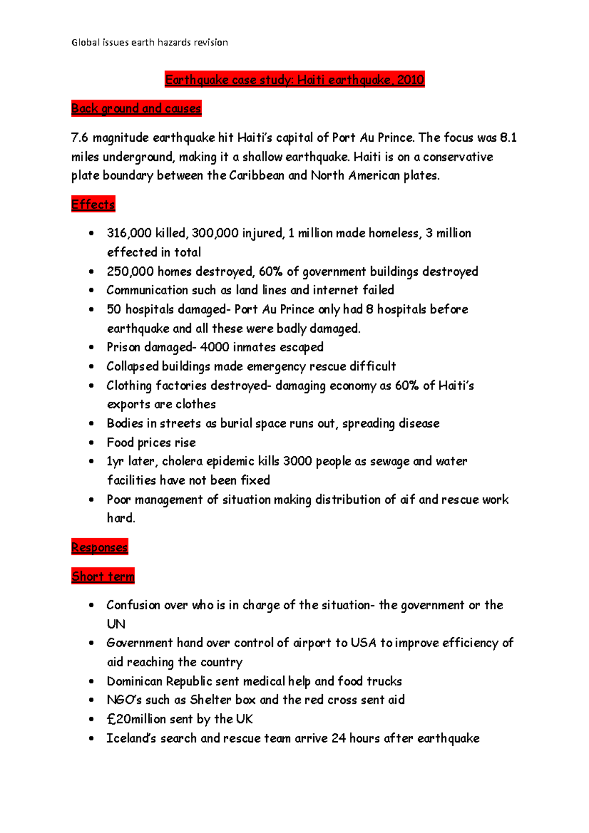 Earthquake case study haiti 2010 - Global issues earth hazards revision ...
