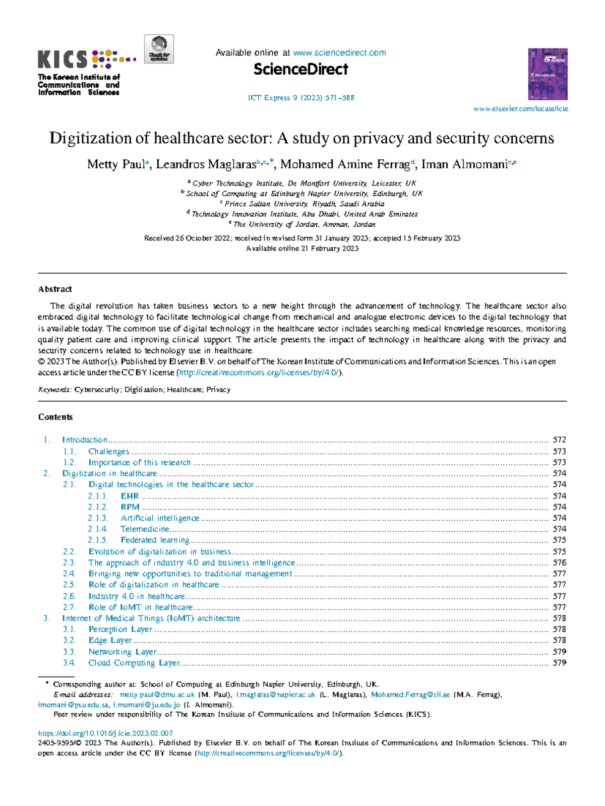 Digitization of Healthcare Sector: Privacy & Security Concerns Study ...