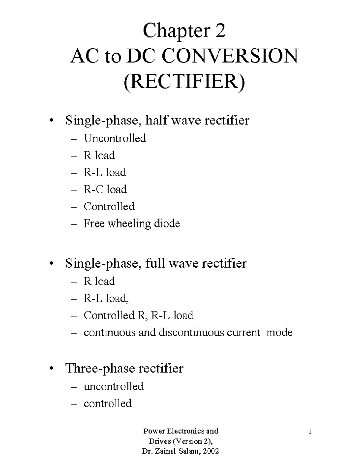 Chapter 2: AC to DC Conversion (Rectifier) - Power Electronics and Drives (2002) - Studocu