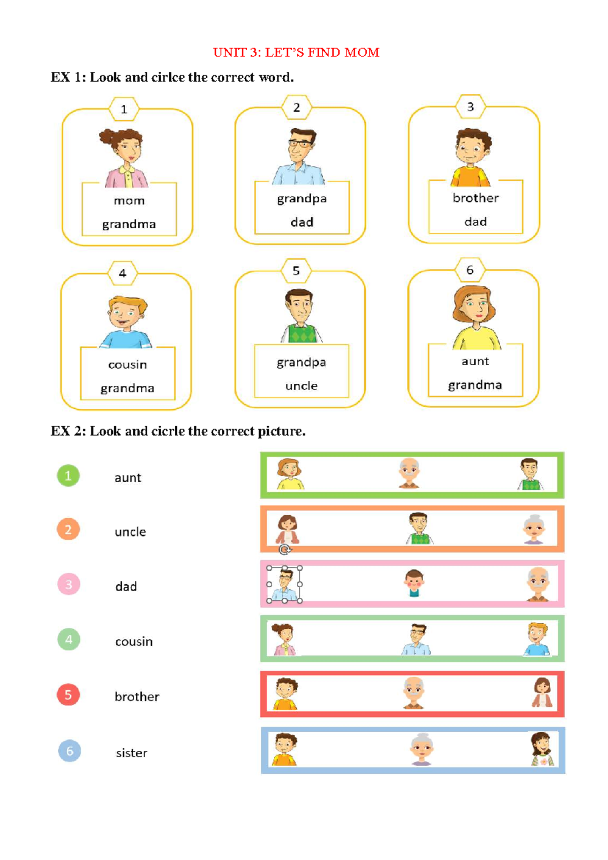 G3 UNIT 3 - EXERCISES ON FAMILY VOCABULARY - Studocu