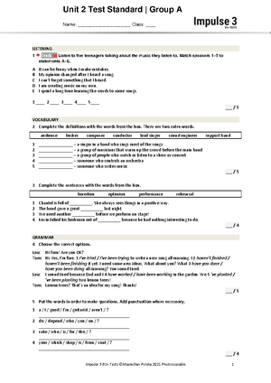 FOCUS 4 Test UNIT 1 - Język angielski - Studocu