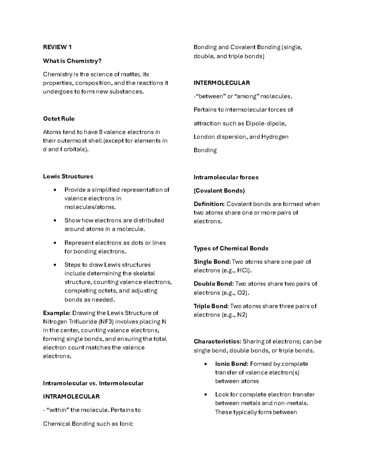 Biochem LEC - REVIEW 1 What is Chemistry? Chemistry is the science of ...