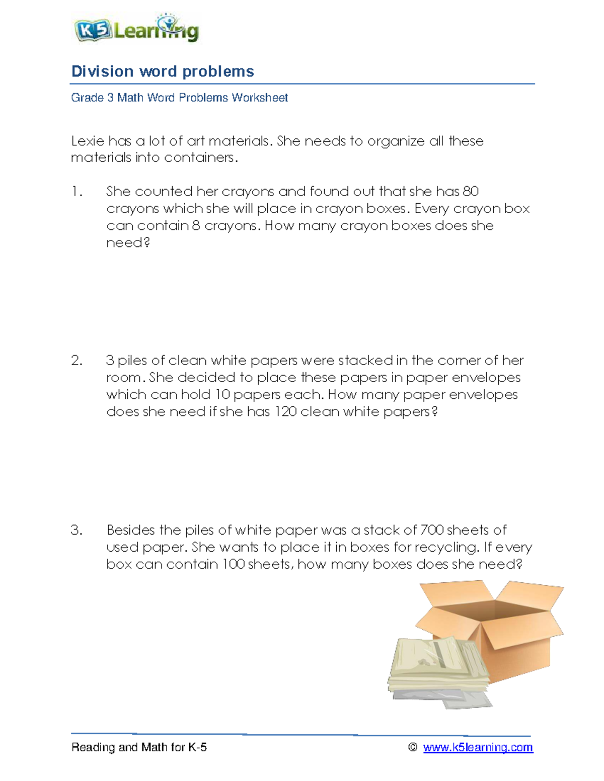 Grade 3 Math: Division Word Problems Worksheet a1 - Studocu