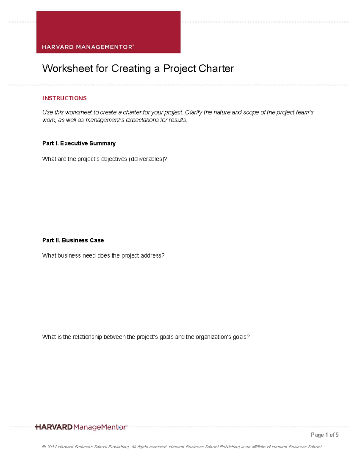 Project Charter Creation Worksheet: Guidelines and Instructions - Studocu