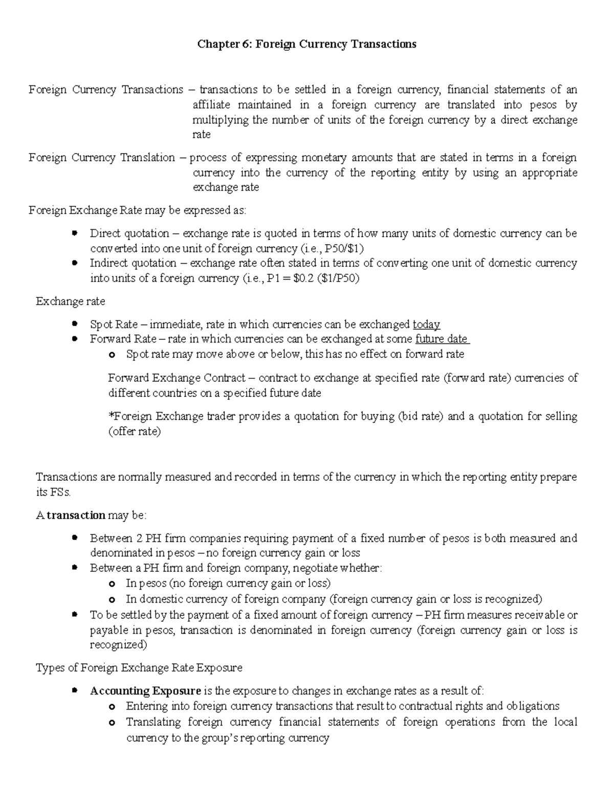 Chapter 6 - foreign currency transaction notes - Chapter 6: Foreign ...