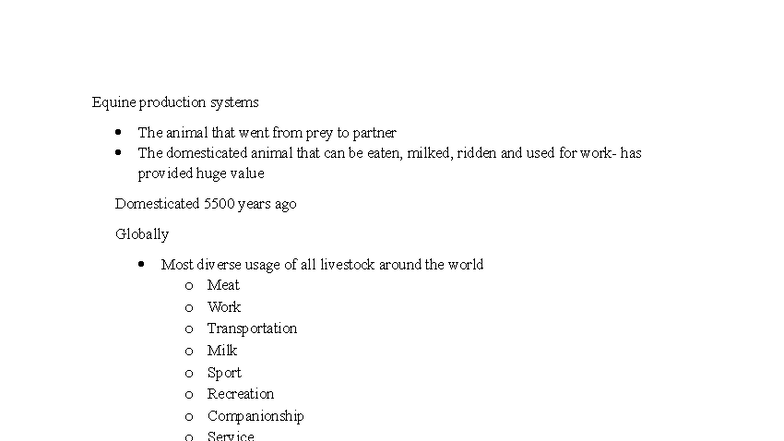 Equine Production Systems (ANML 101): From Domestication to Diverse ...