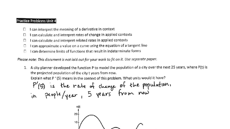 Unit 4 Review Answer Key: Derivatives & Rates of Change Concepts - Studocu