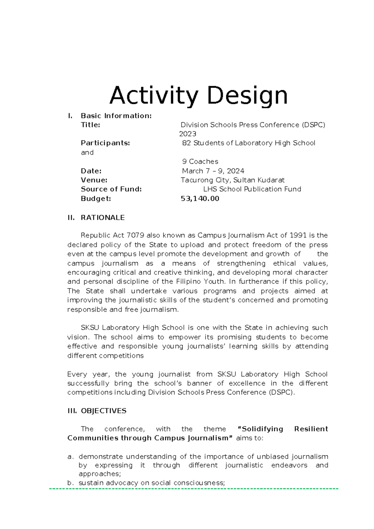 DSPC 2024-2025: Activity Design for Division Schools Press Conference ...